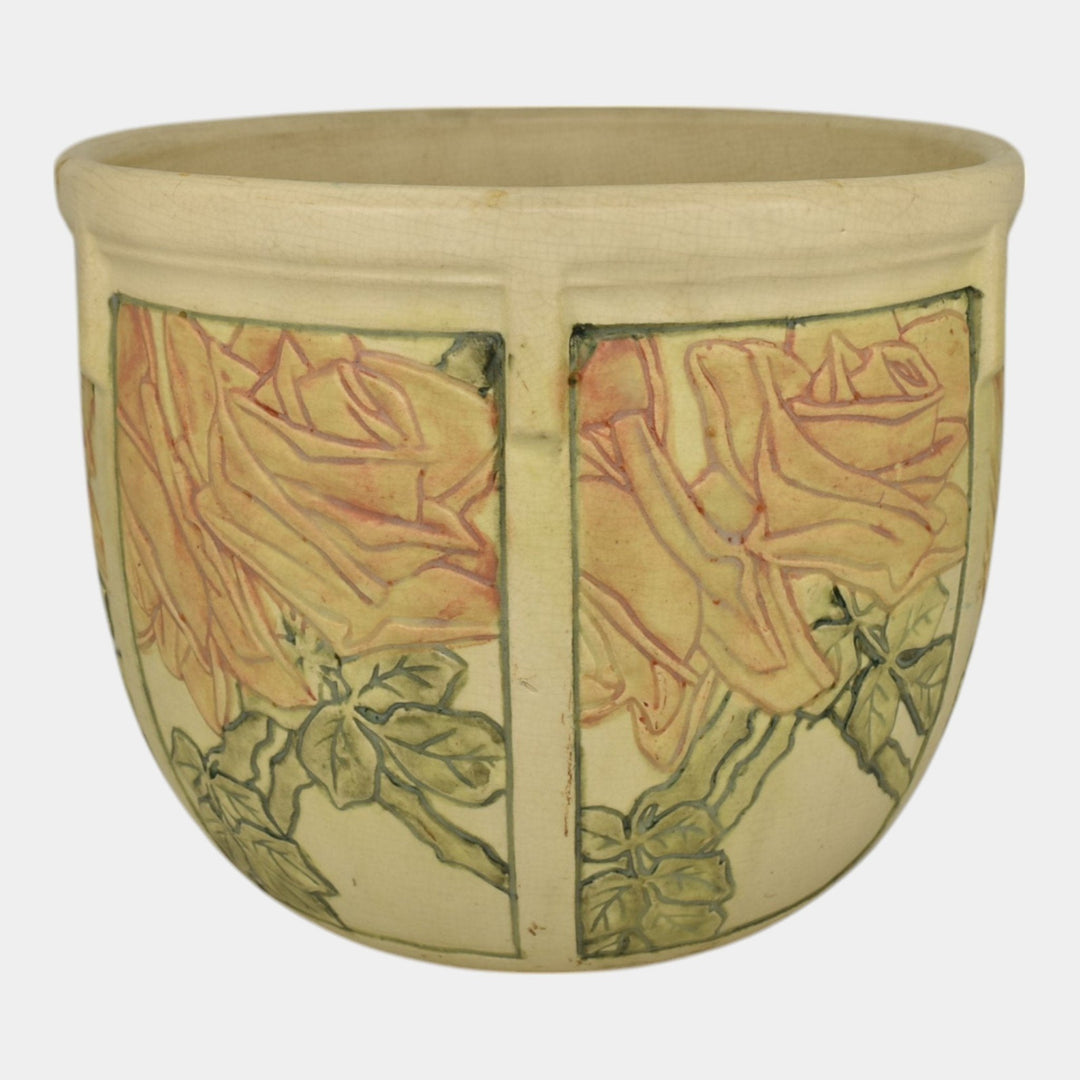 Weller Roma 1910s Vintage Art Pottery Floral Ivory Ceramic Jardiniere ...