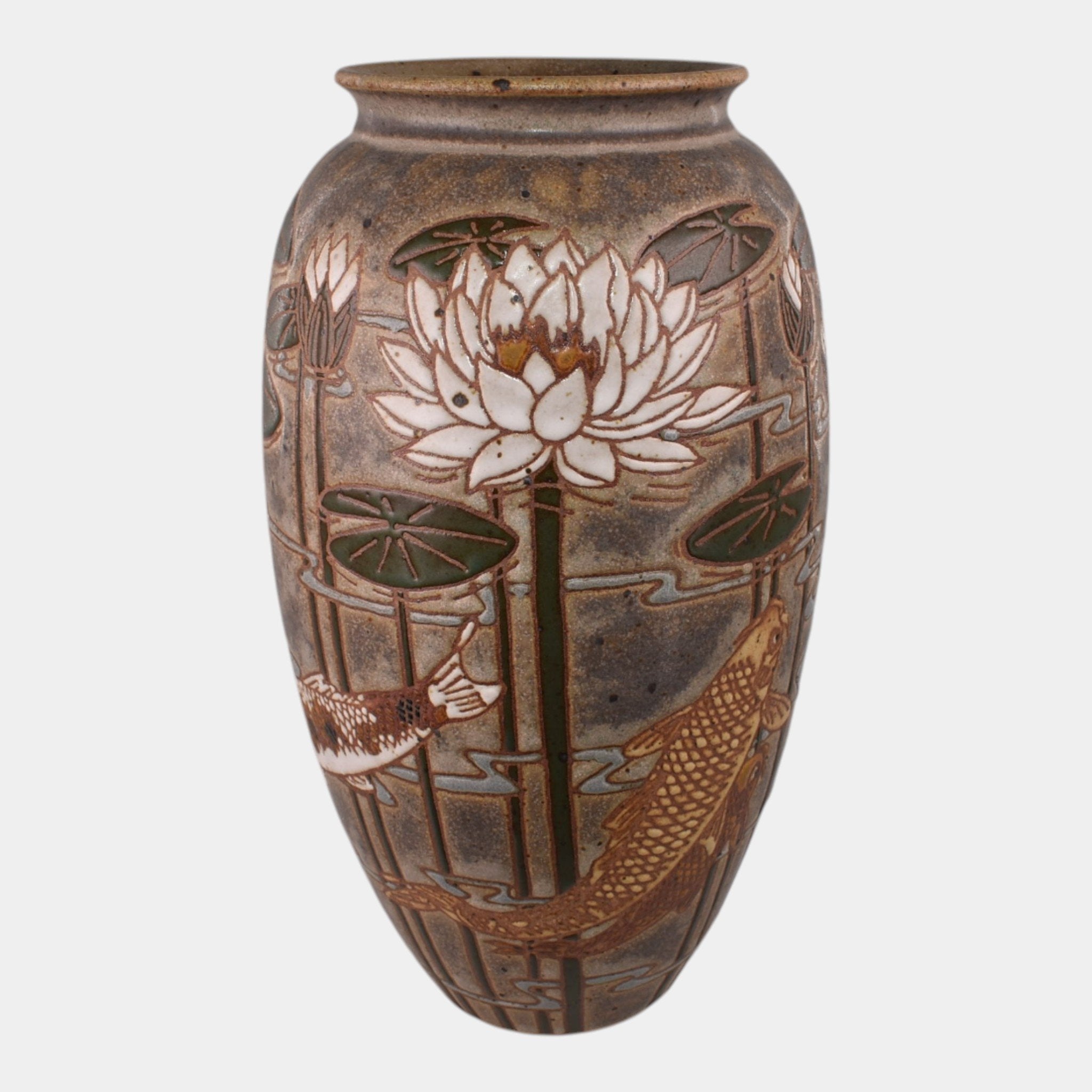 Common Ground Eric Olson Studio Art Pottery Lilypad Koi Fish Vase 481 ...