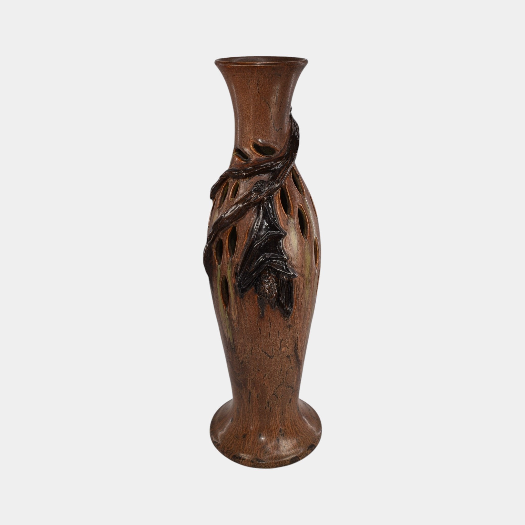 Ephraim Faience 2022 Experimental Pottery Brown Tall Reticulated Bat V ...