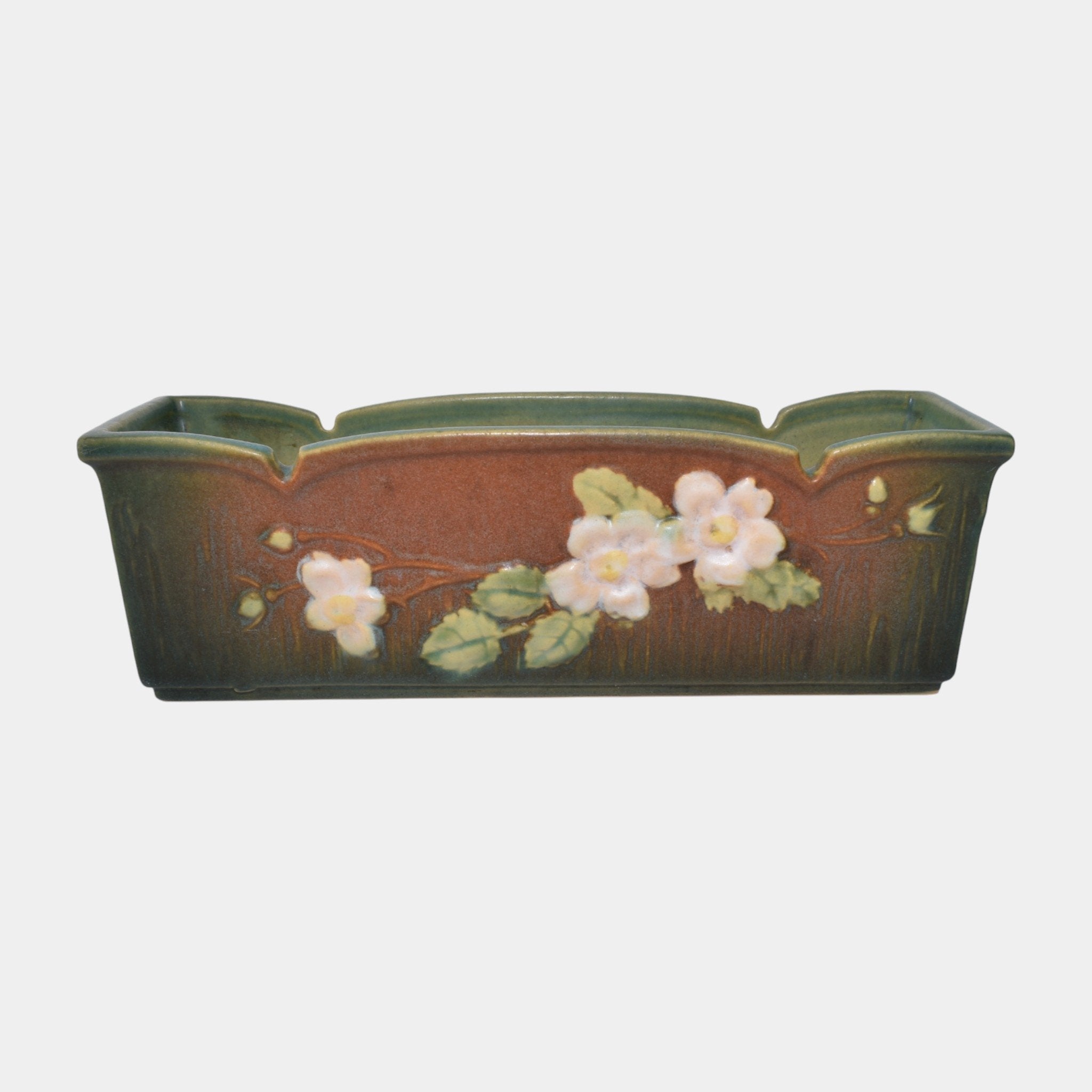 Roseville White Rose Brown 1940 Vintage Pottery Ceramic Window Box Pla ...