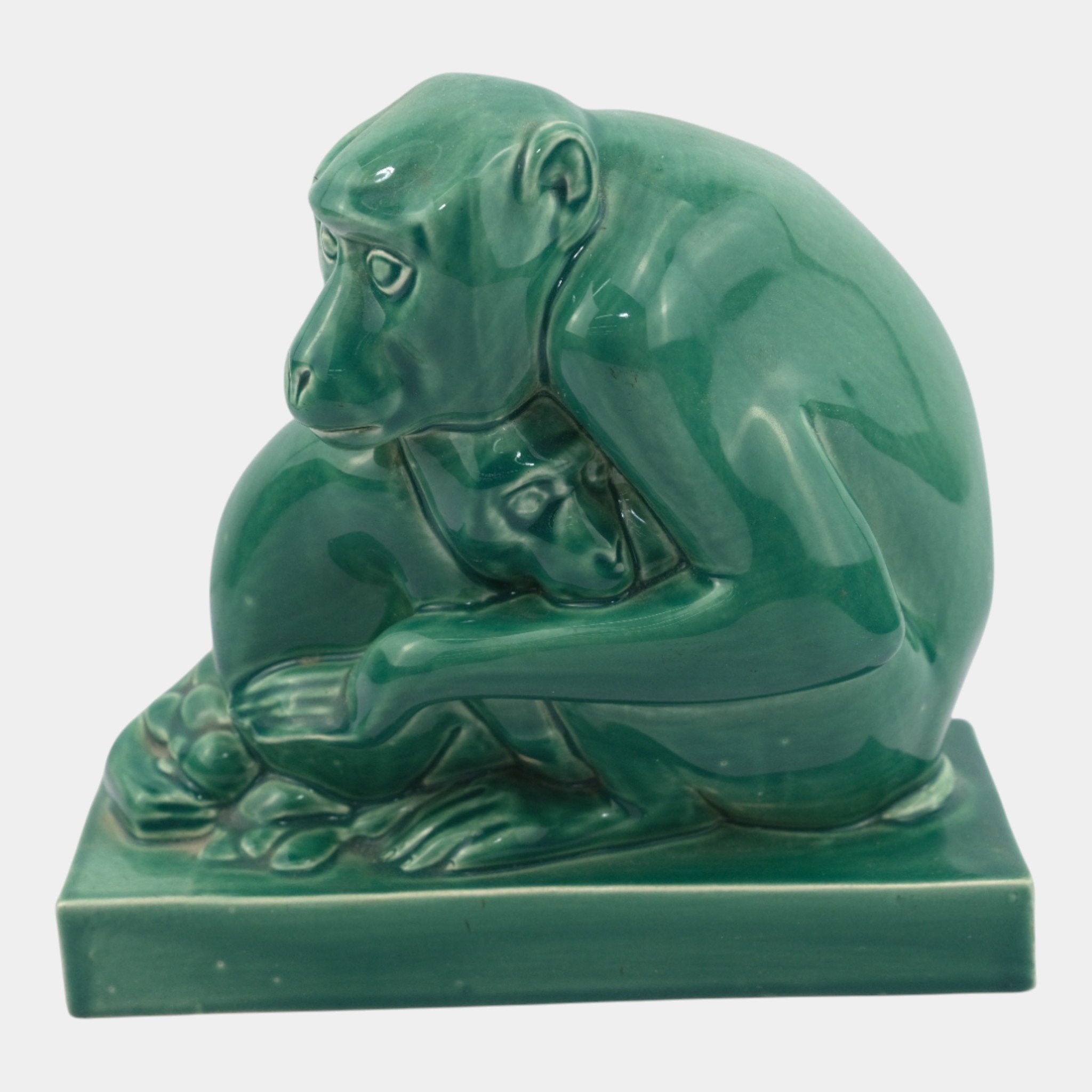 John Skeaping For Wedgwood 1930s Art Deco Green Monkey With Young Figu ...