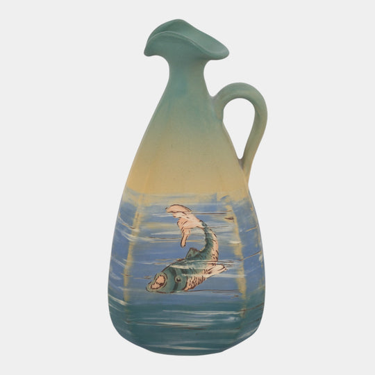 Weller Dickens Ware 1900s Vintage Art Pottery Matte Green Fish Ewer Ch ...