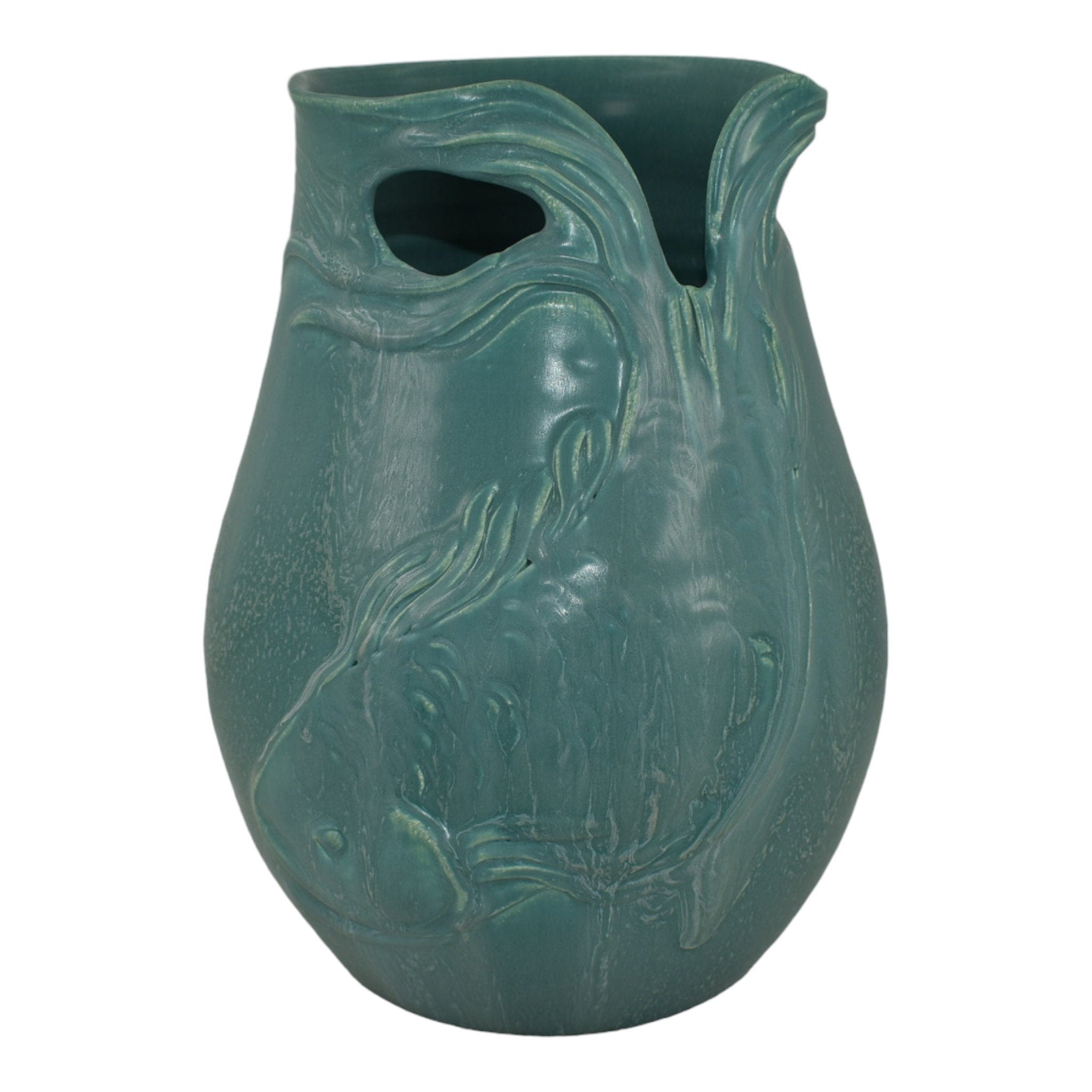 Ephraim Faience 2005 Hand Made Pottery Seaspray Blue Koi Fish Ceramic ...