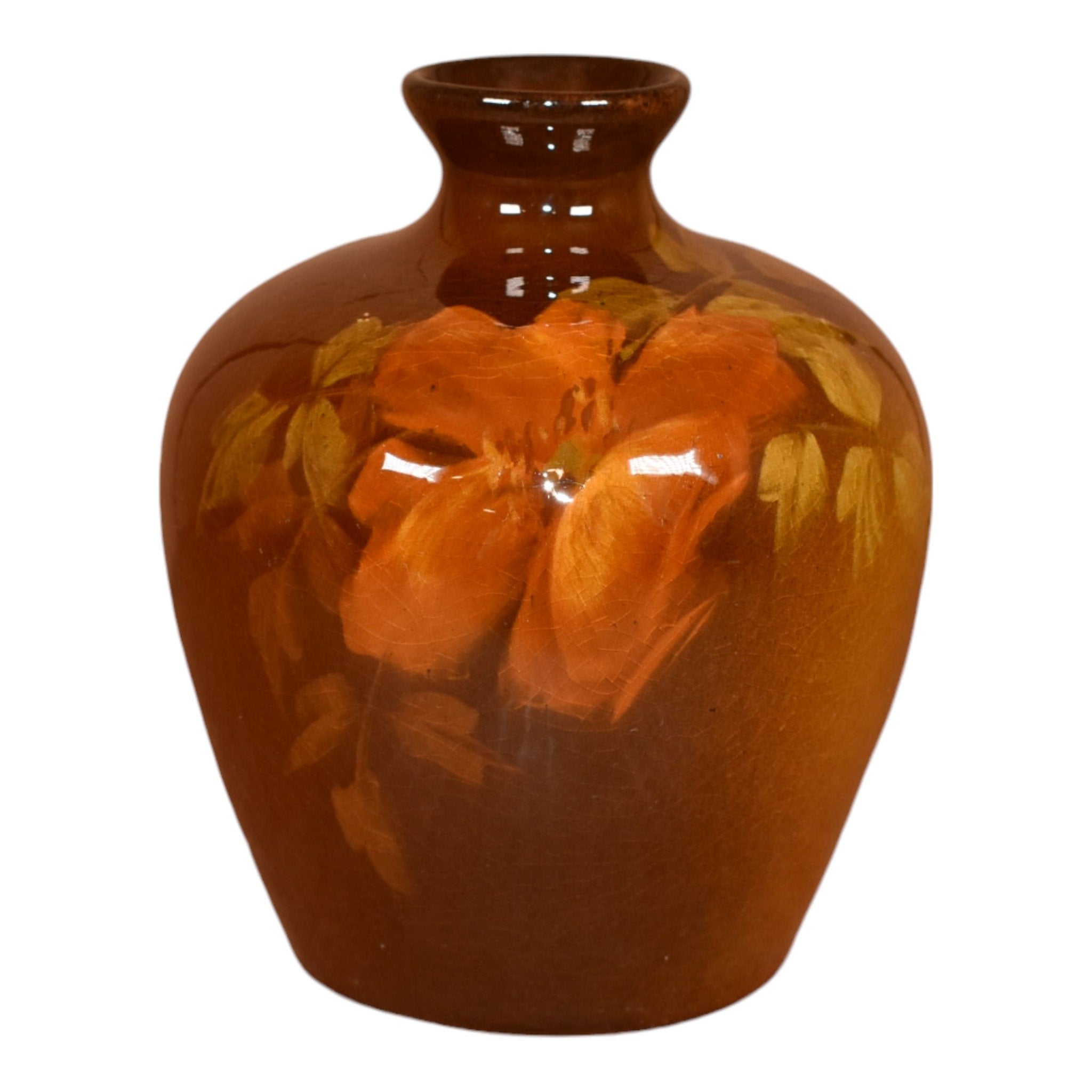Owens Utopian Early 1900s Art Pottery Brown Hand Painted Ceramic Vase ...