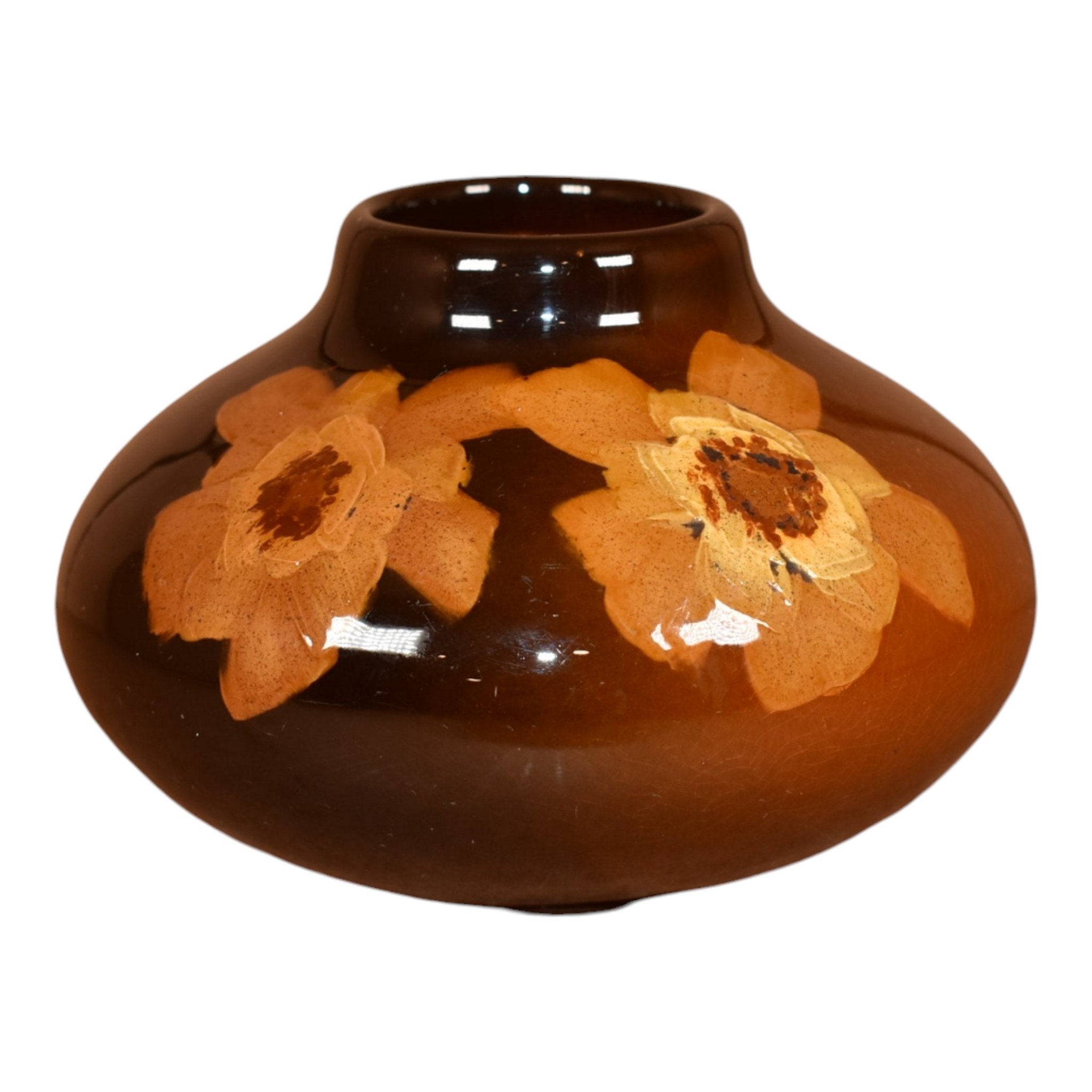 Owens Utopian Early 1900s Art Pottery Brown Hand Painted Ceramic Vase ...